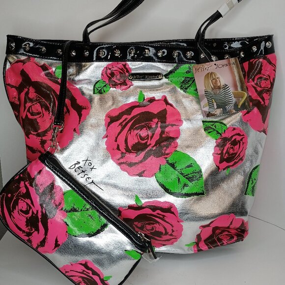 Betsey Johnson | Bags | Nwt Betsey Johnson Medium Shopper Rosey Chic Silver Tote | Poshmark